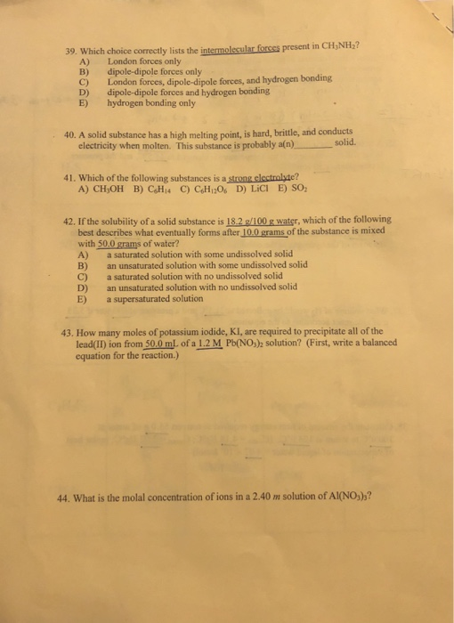 Solved 39 which choice correctly lists the inte molecular | Chegg.com