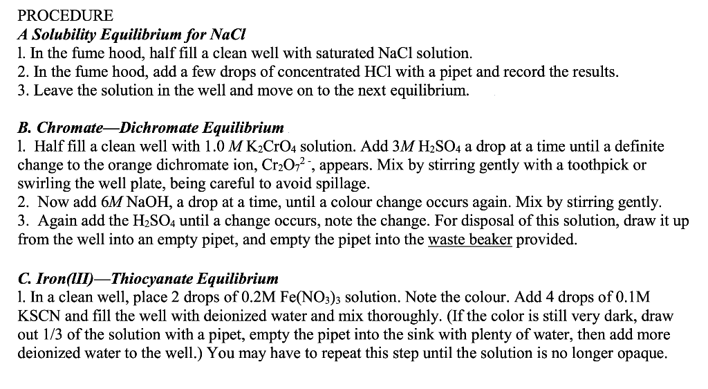 Solved PROCEDURE A Solubility Equilibrium for NaCl 1. In the | Chegg.com