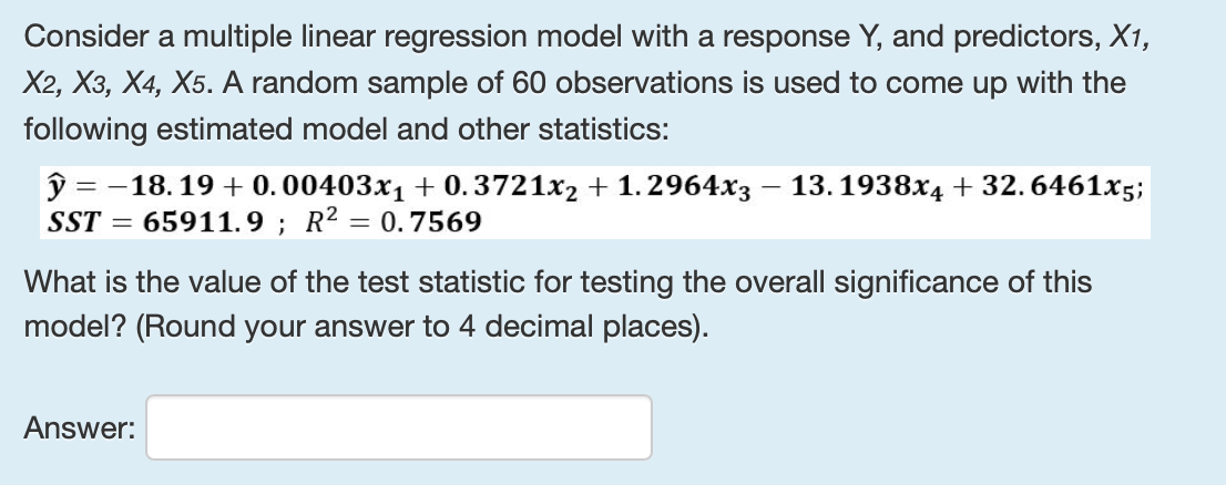 Solved Consider a multiple linear regression model with a | Chegg.com