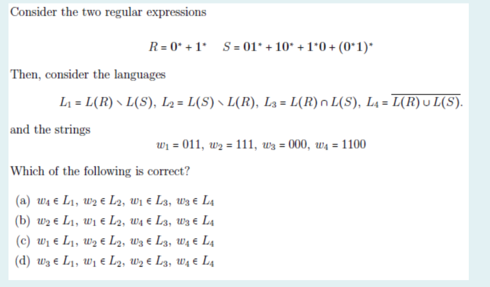 Solved Consider the two regular expressions R=0* + 1* S = | Chegg.com