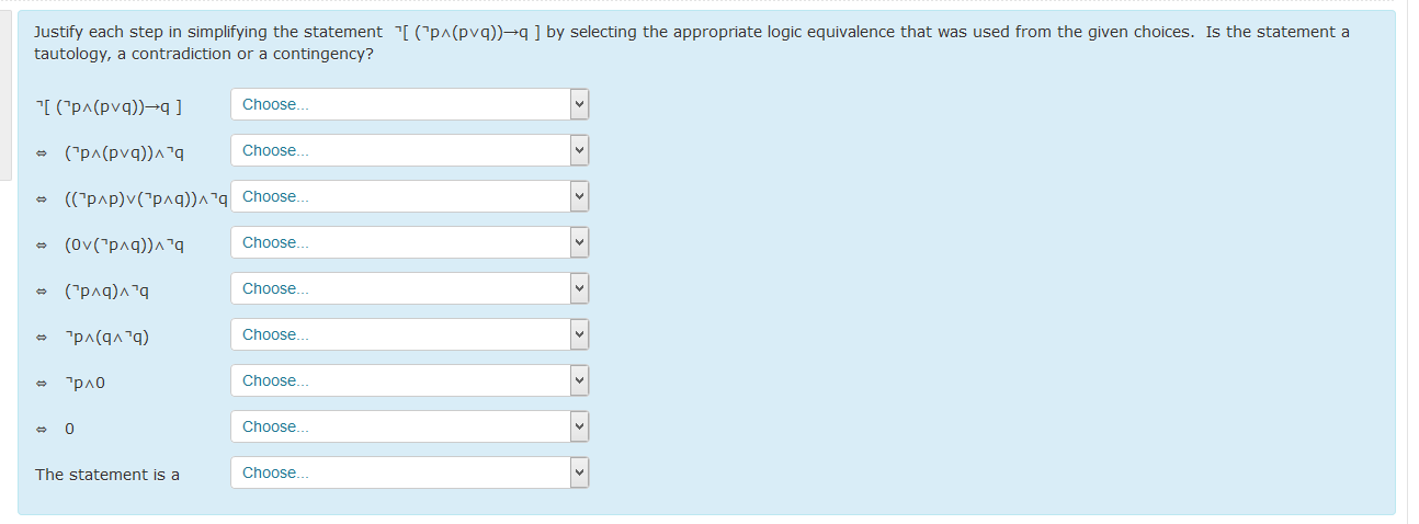 Solved A(pvq))-9 ] by selecting the appropriate logic | Chegg.com