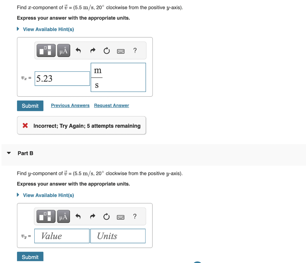 Solved Find x-component of v=(5.5 m/s,20∘ clockwise from the | Chegg.com