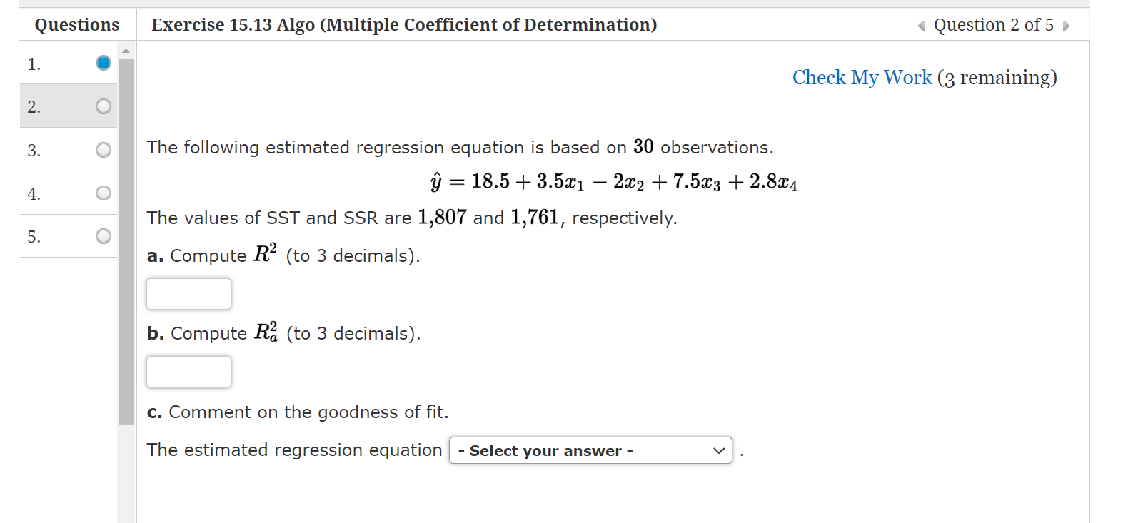 Solved Questions Exercise 15.13 Algo (Multiple Coefficient | Chegg.com