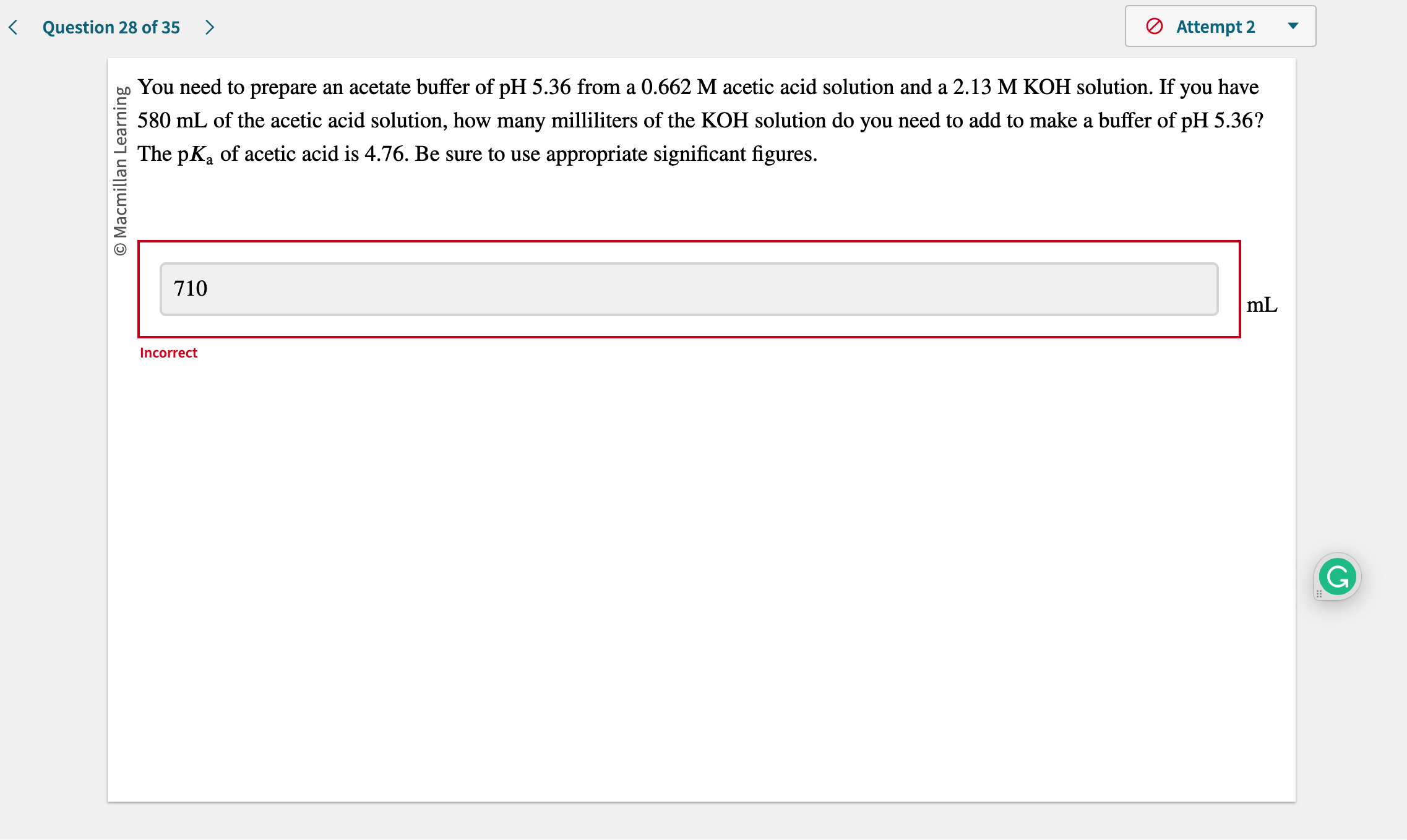 Solved You Need To Prepare An Acetate Buffer Of Ph536 From 5362