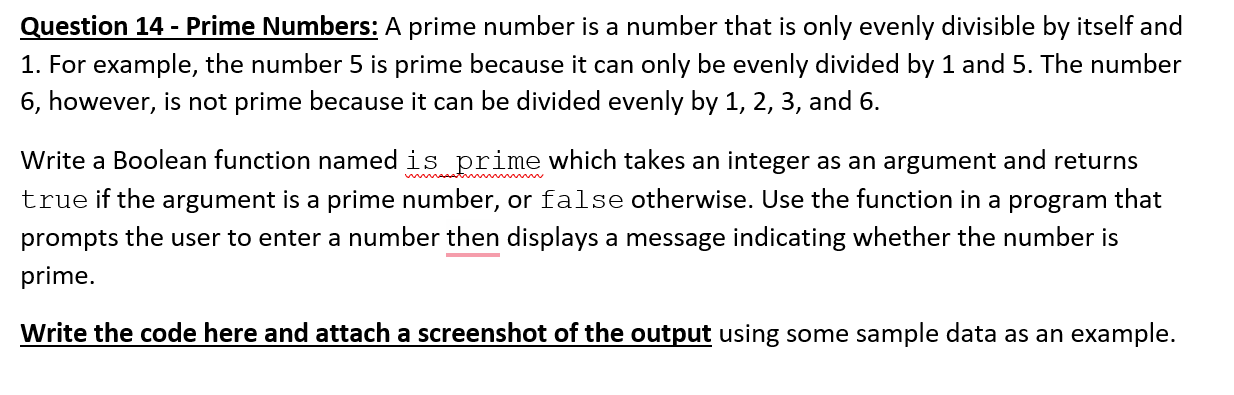 Solved Question 14 - Prime Numbers: A prime number is a | Chegg.com