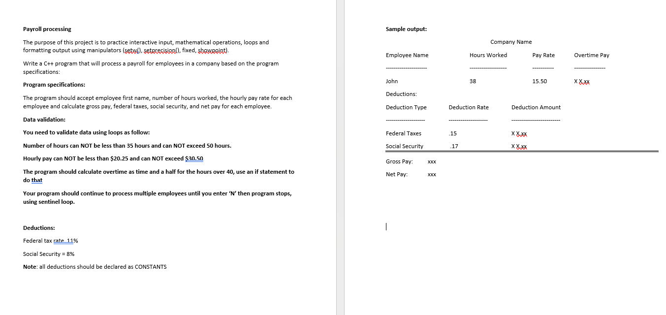Solved Payroll processing The purpose of this project is to | Chegg.com