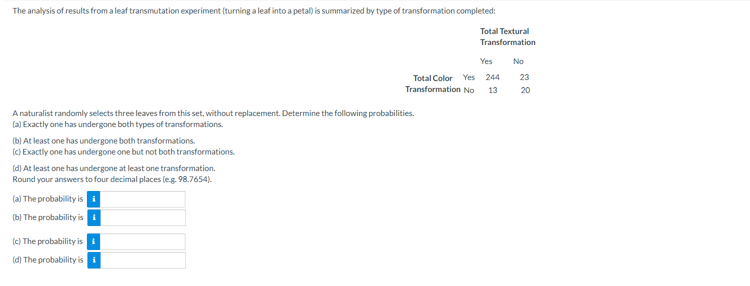 Solved The analysis of results from a leaf transmutation | Chegg.com