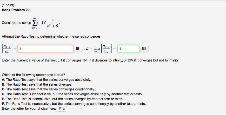 Solved (1 point) Book Problem 22 n Consider the series | Chegg.com
