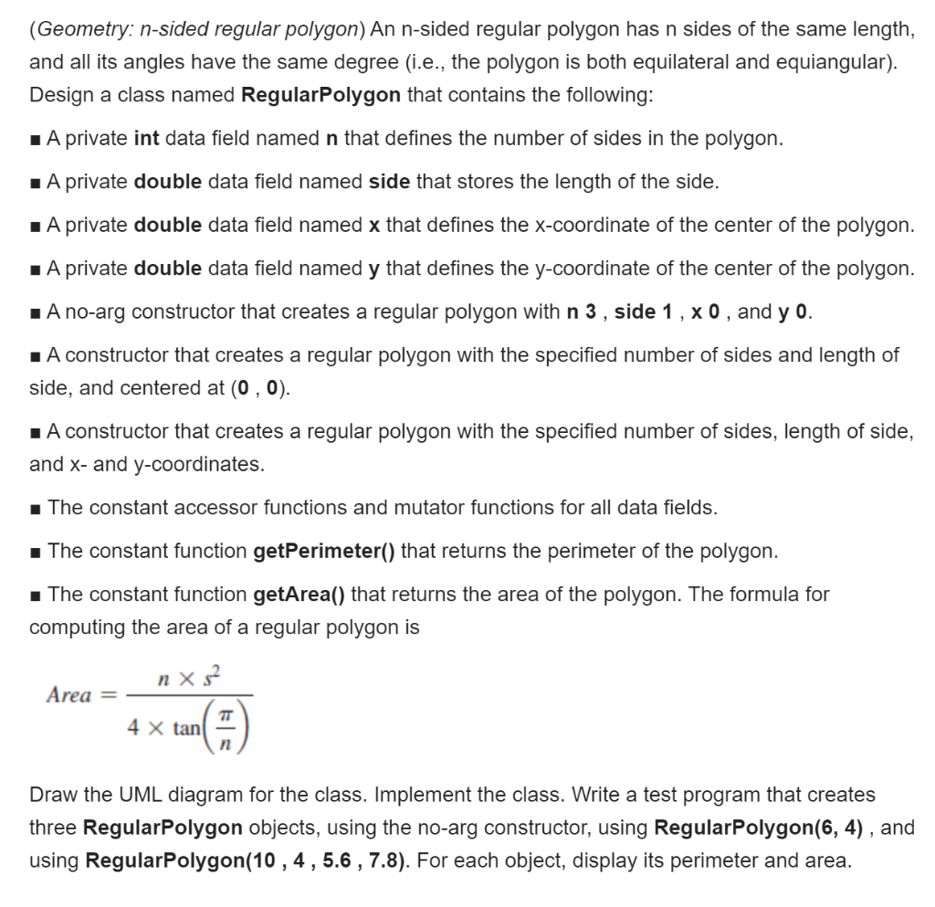 Solved (Geometry: n-sided regular polygon) An n-sided | Chegg.com