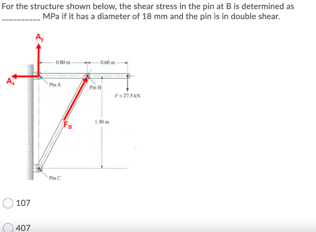 Solved For the structure shown below, the shear stress in | Chegg.com