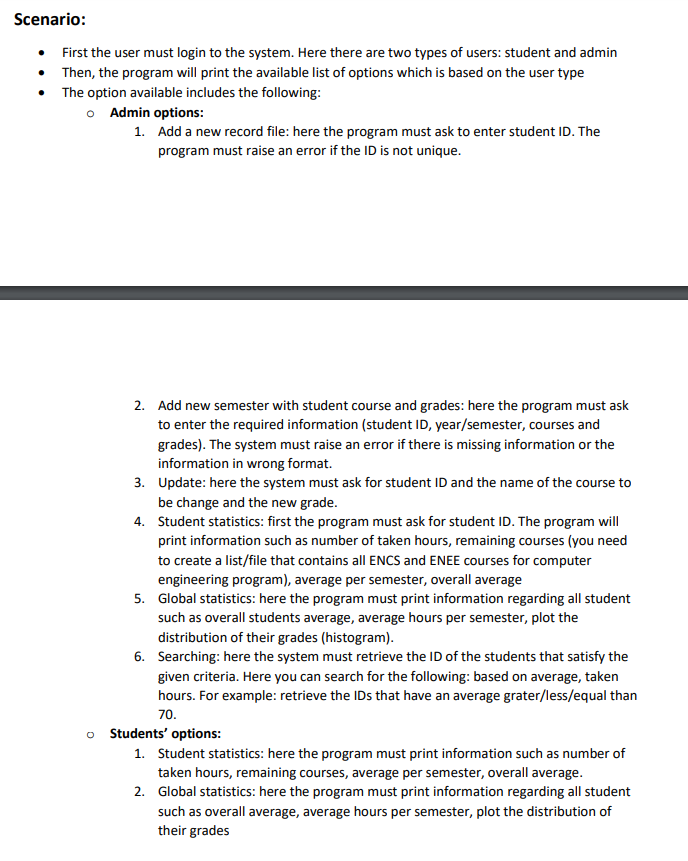 Solved In this project, the system will provide operations | Chegg.com