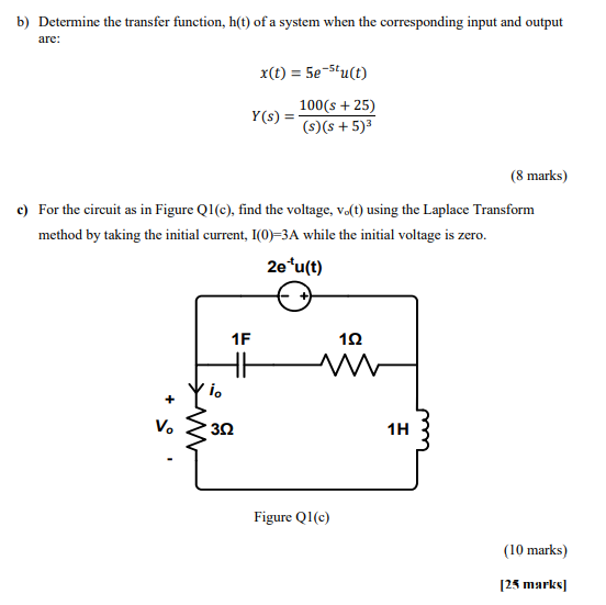 Solved b) Determine the transfer function, h(t) of a system | Chegg.com