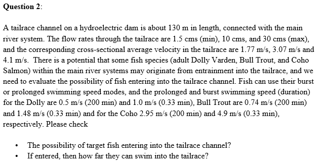 Question 2: A tailrace channel on a hydroelectric dam | Chegg.com