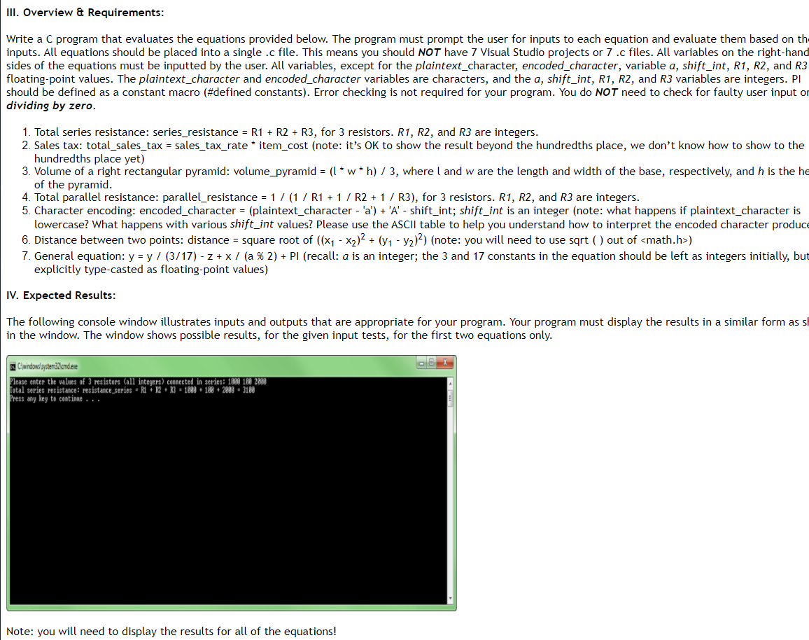 Solved III. Overview & Requirements: Write a C program that | Chegg.com