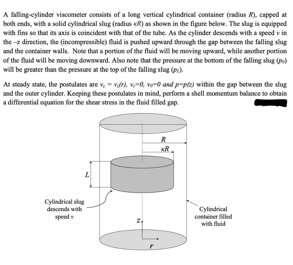 Solved A falling-cylinder viscometer consists of a long | Chegg.com