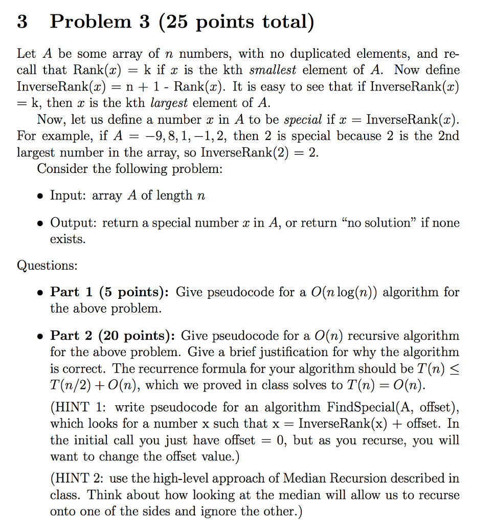 3 Problem 3 (25 points total) Let A be some array of | Chegg.com