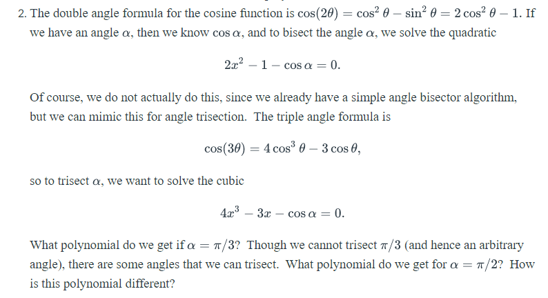 Solved 2. The double angle formula for the cosine function | Chegg.com