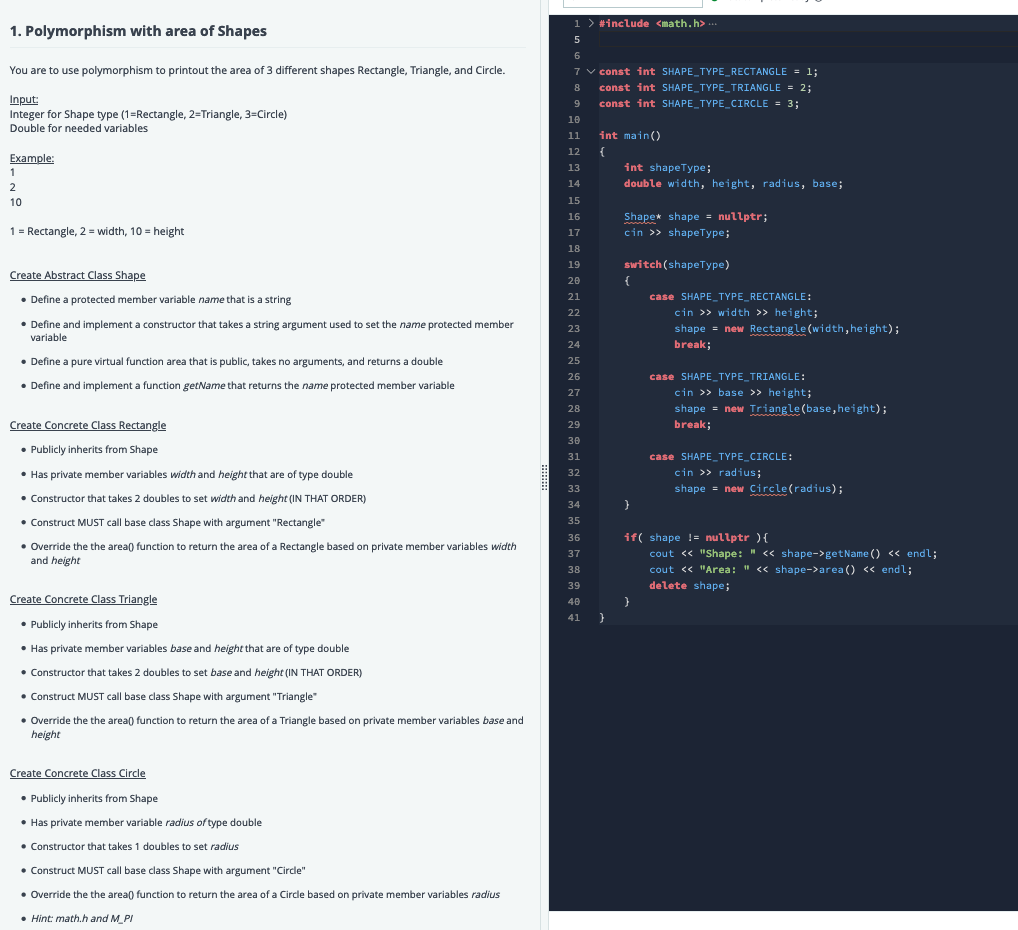1. Polymorphism with area of Shapes You are to use | Chegg.com