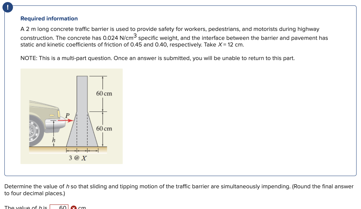 Solved Required information A 2 m long concrete traffic | Chegg.com