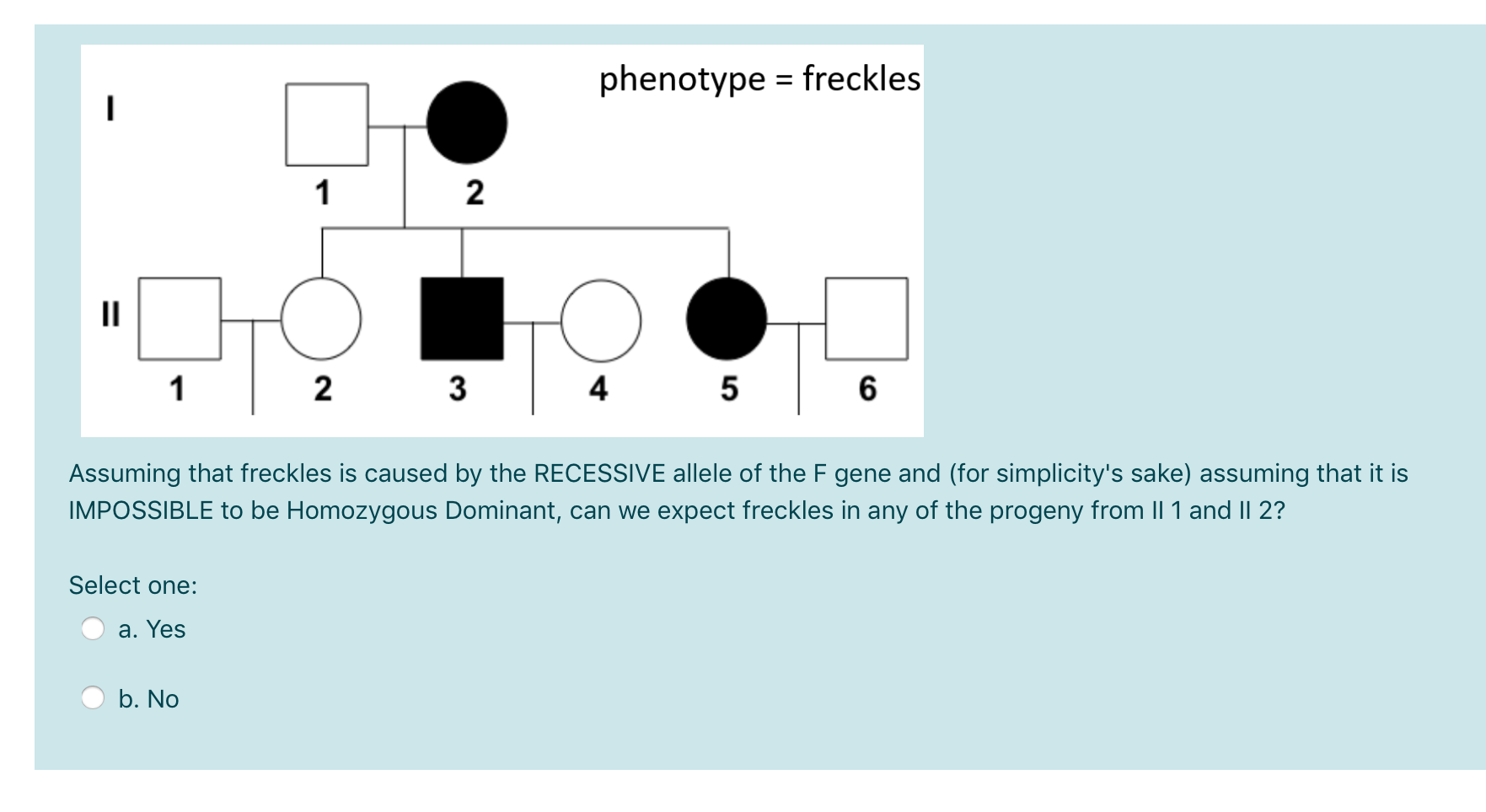Solved phenotype = freckles 1 1 2. Il 1 2 3 4 5 6 Assuming | Chegg.com
