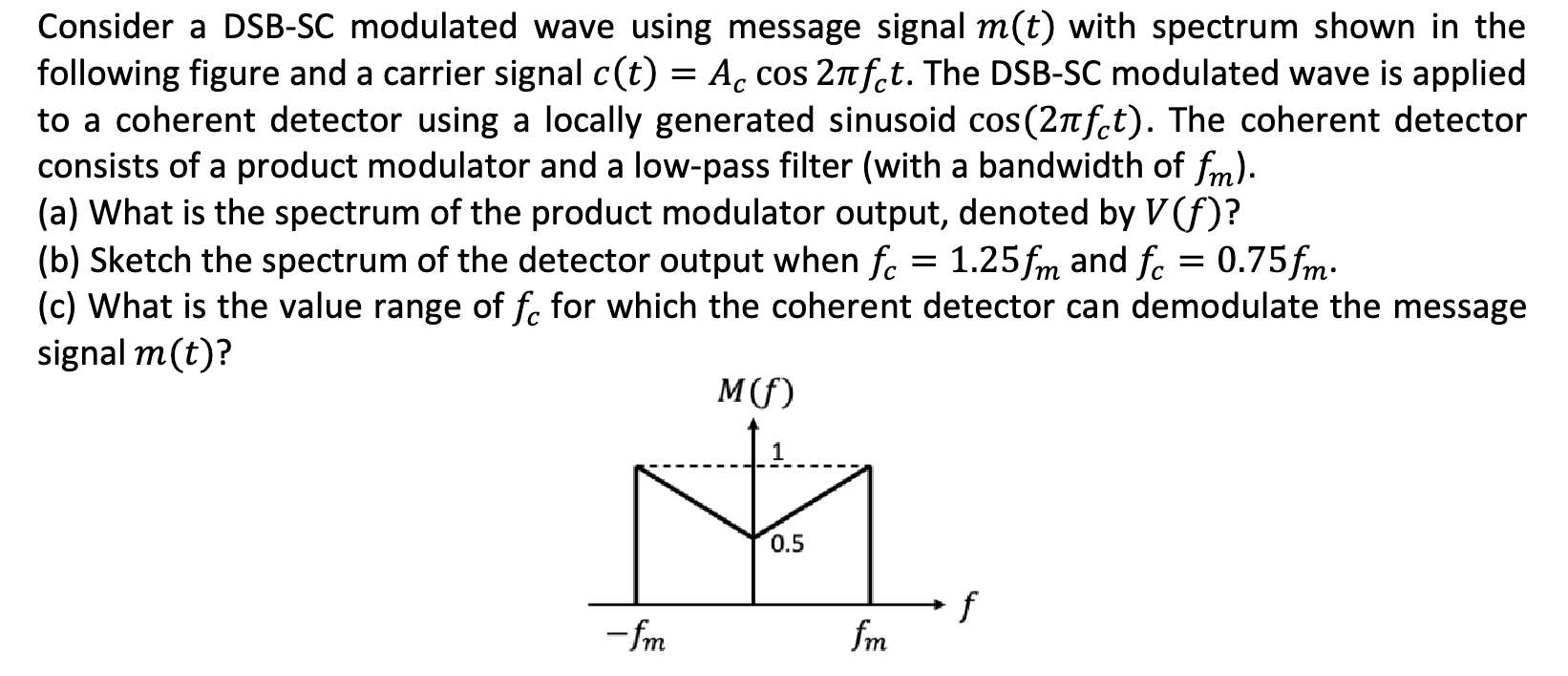 Solved Consider a DSB-SC modulated wave using message signal | Chegg.com