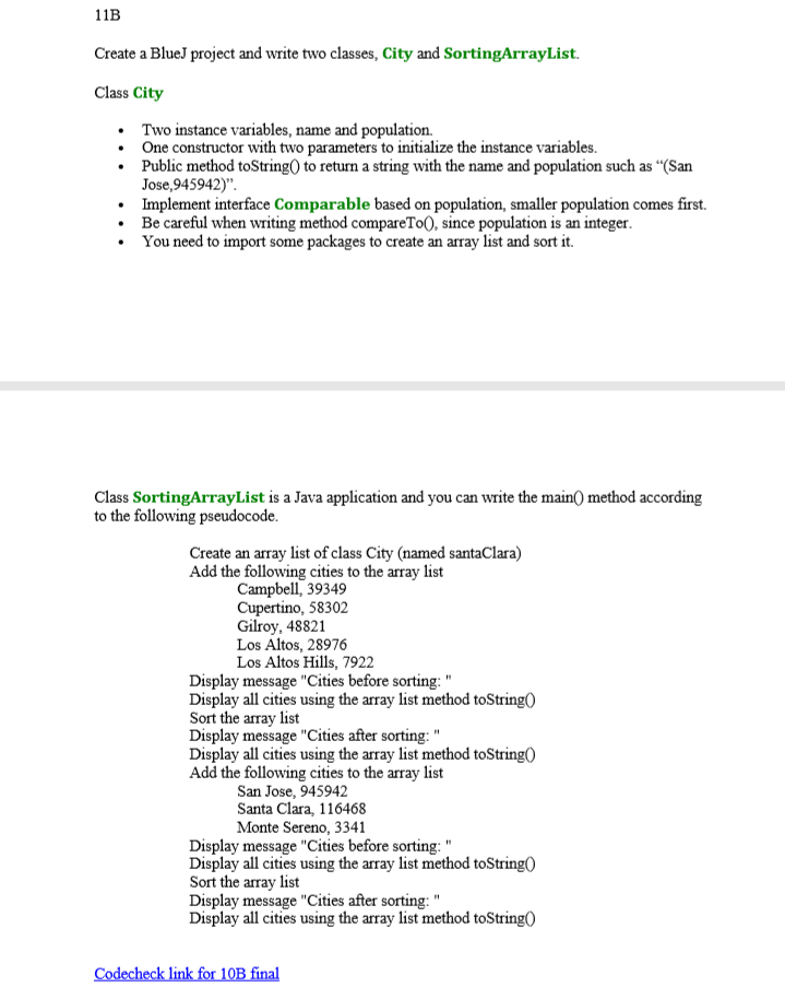Solved 11B Create a BlueJ project and write two classes, | Chegg.com