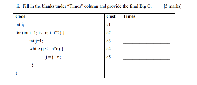 Solved ii. Fill in the blanks under "Times” column and | Chegg.com