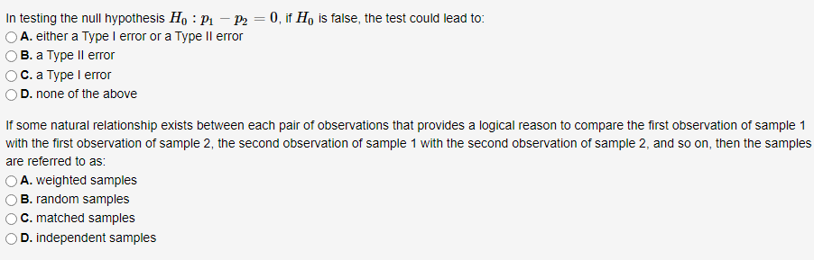 Solved In testing the null hypothesis H0:p1−p2=0, if H0 is | Chegg.com