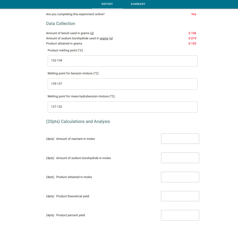 Solved REPORT SUMMARY Are you completing this experiment | Chegg.com
