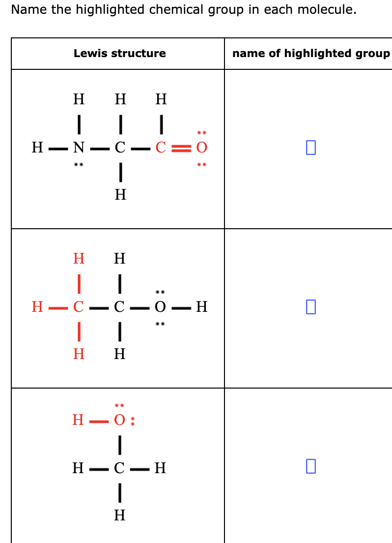 Solved Name the highlighted chemical group in each molecule. | Chegg.com