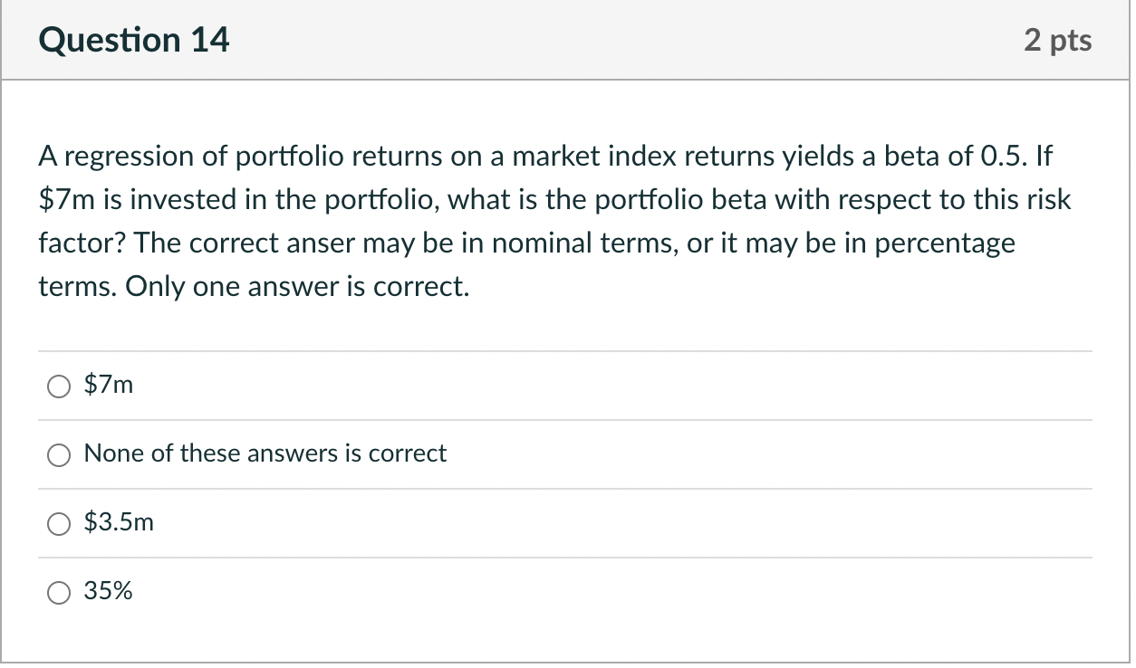 Solved A regression of portfolio returns on a market index | Chegg.com