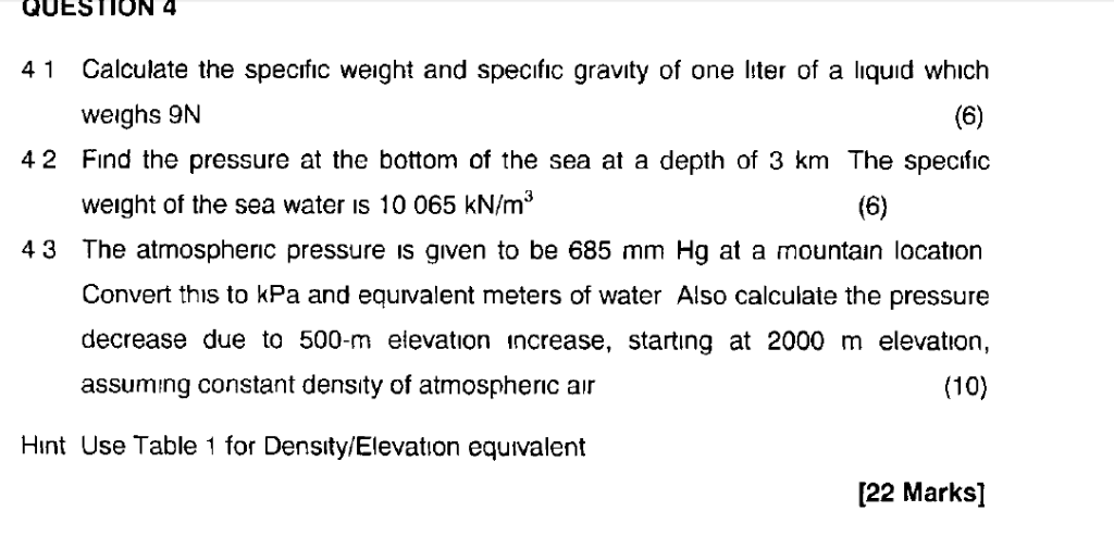Solved QUESTION 4 Calculate the specific weight and specific | Chegg.com