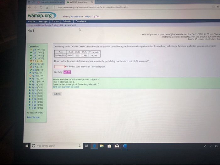 Solved a WAMAP Assessment Grades for MARIAM F ARD heps/www | Chegg.com