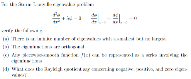 Solved For the Sturm-Liouville eigenvalue problem | Chegg.com
