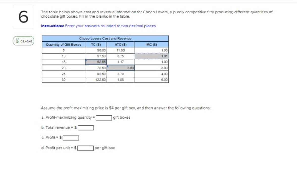 Solved 6The table below shows cost and revenue information | Chegg.com