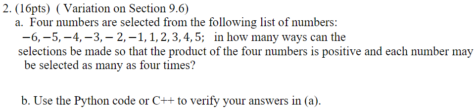 Solved 2. (16pts) (Variation on Section 9.6) a. Four numbers | Chegg.com