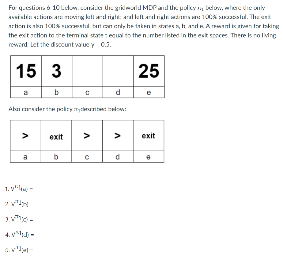 Solved For questions 6−10 below, consider the gridworld MDP | Chegg.com