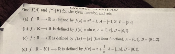 Solved find f(A) and f (B) for the given function and sets. | Chegg.com