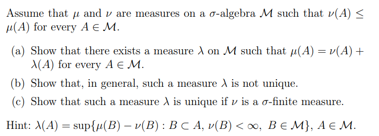 Solved Assume that μ and ν are measures on a σ-algebra M | Chegg.com