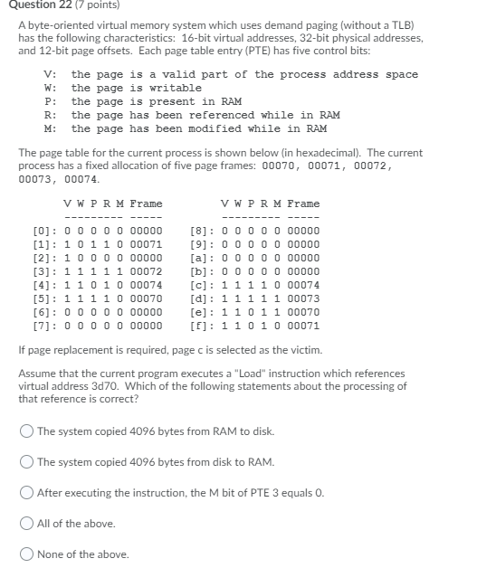 Solved M Question 22 7 Points A Byte Oriented Virtual