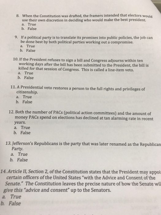 Solved When the Constitution was drafted, the framers | Chegg.com
