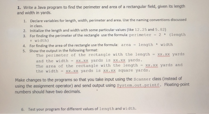 Solved 1 Write A Java Program To Find The Perimeter And