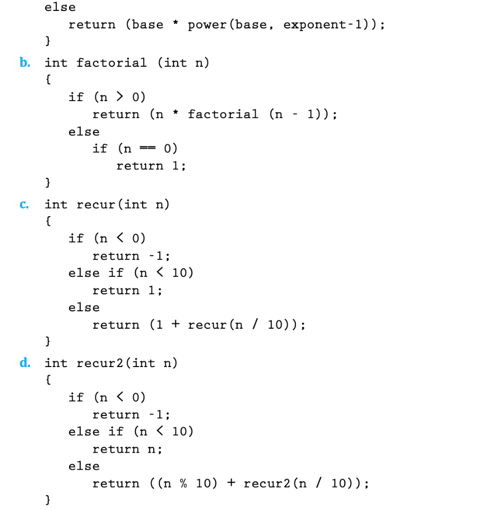 Solved a. For each of the following recursive methods, | Chegg.com