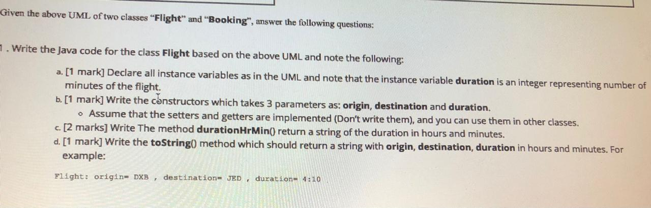 Solved Booking Flight -origin : String - destination: String | Chegg.com