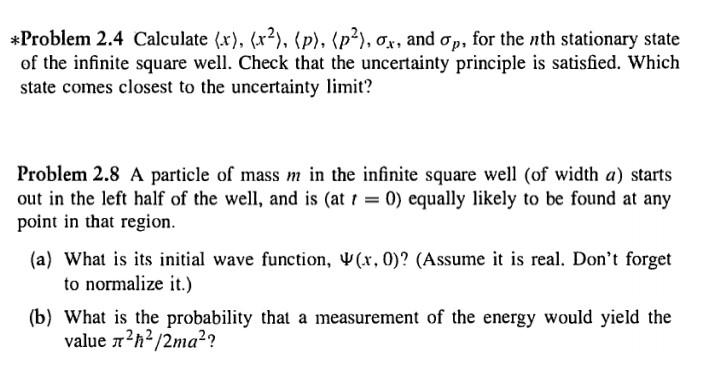 Solved *Problem 2.4 Calculate (-x), (x2), (p), (pº), Ox, and | Chegg.com