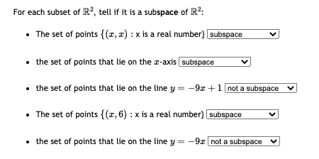 Solved For each subset of R2, tell if it is a subspace of R2 | Chegg.com