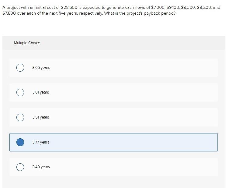 Solved A project with an initial cost of $28,650 is expected | Chegg.com