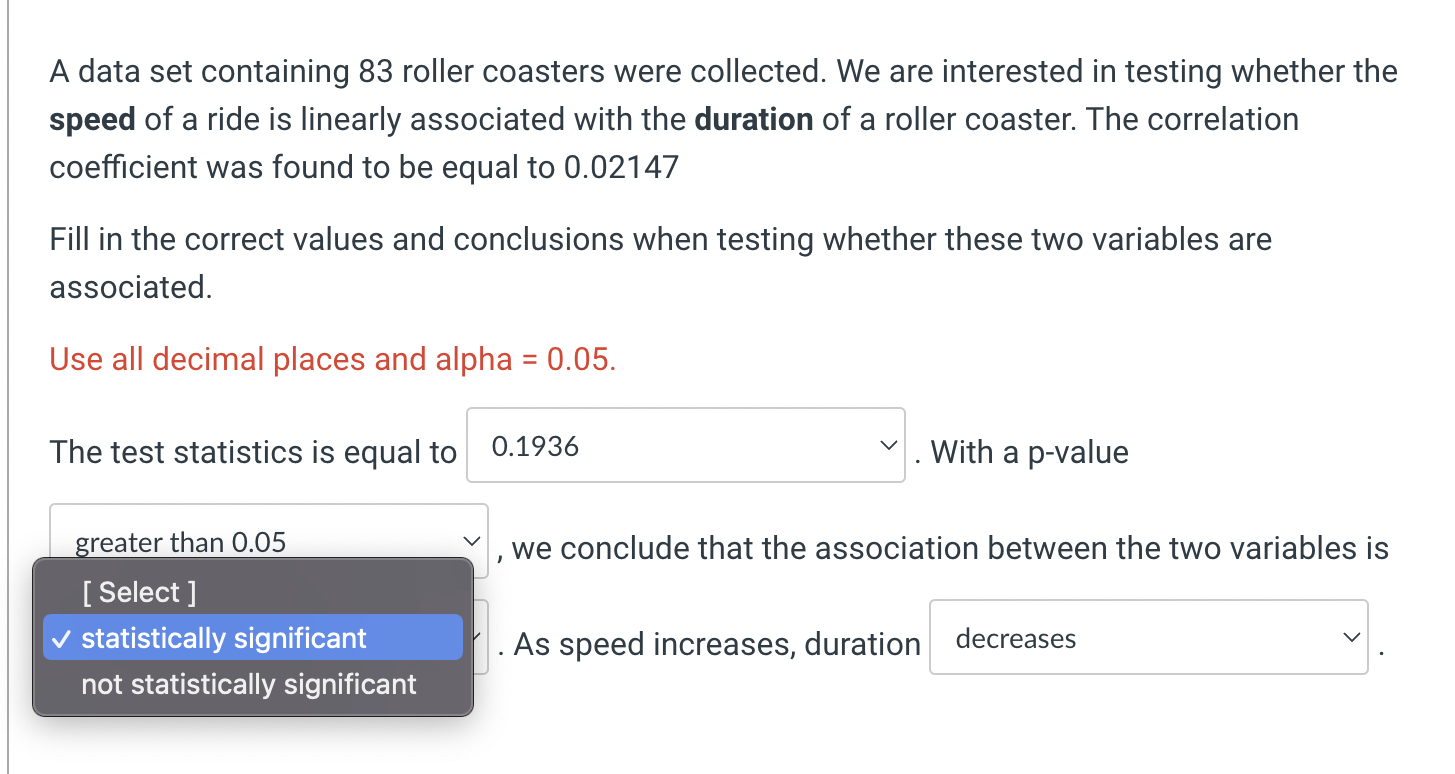 Solved A data set containing 83 roller coasters were | Chegg.com