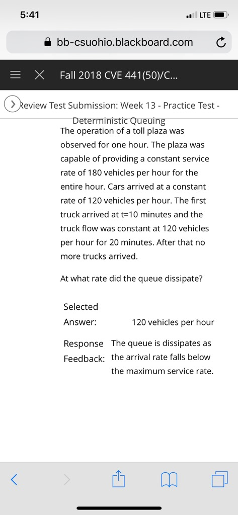 Solved 5:41 LTE a bb-csuohio.blackboard.com C E X Fall 2018 | Chegg.com