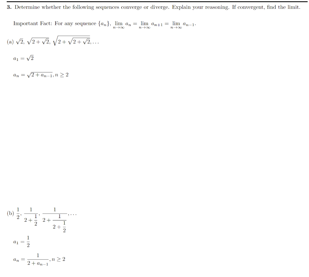 Solved 3. Determine whether the following sequences converge | Chegg.com